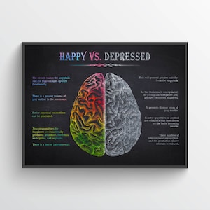 Happy VS Depressed Brain Anatomy Print, Psychology, Depression Therapy ...