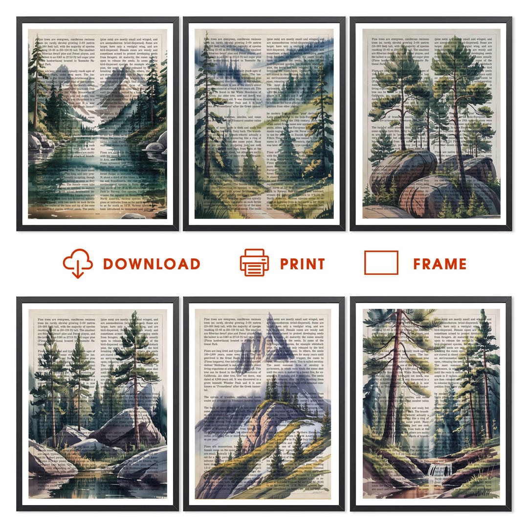 Pine Trees Decor Set of 6 | Outdoorsy Prints | Forest and Mountain ...