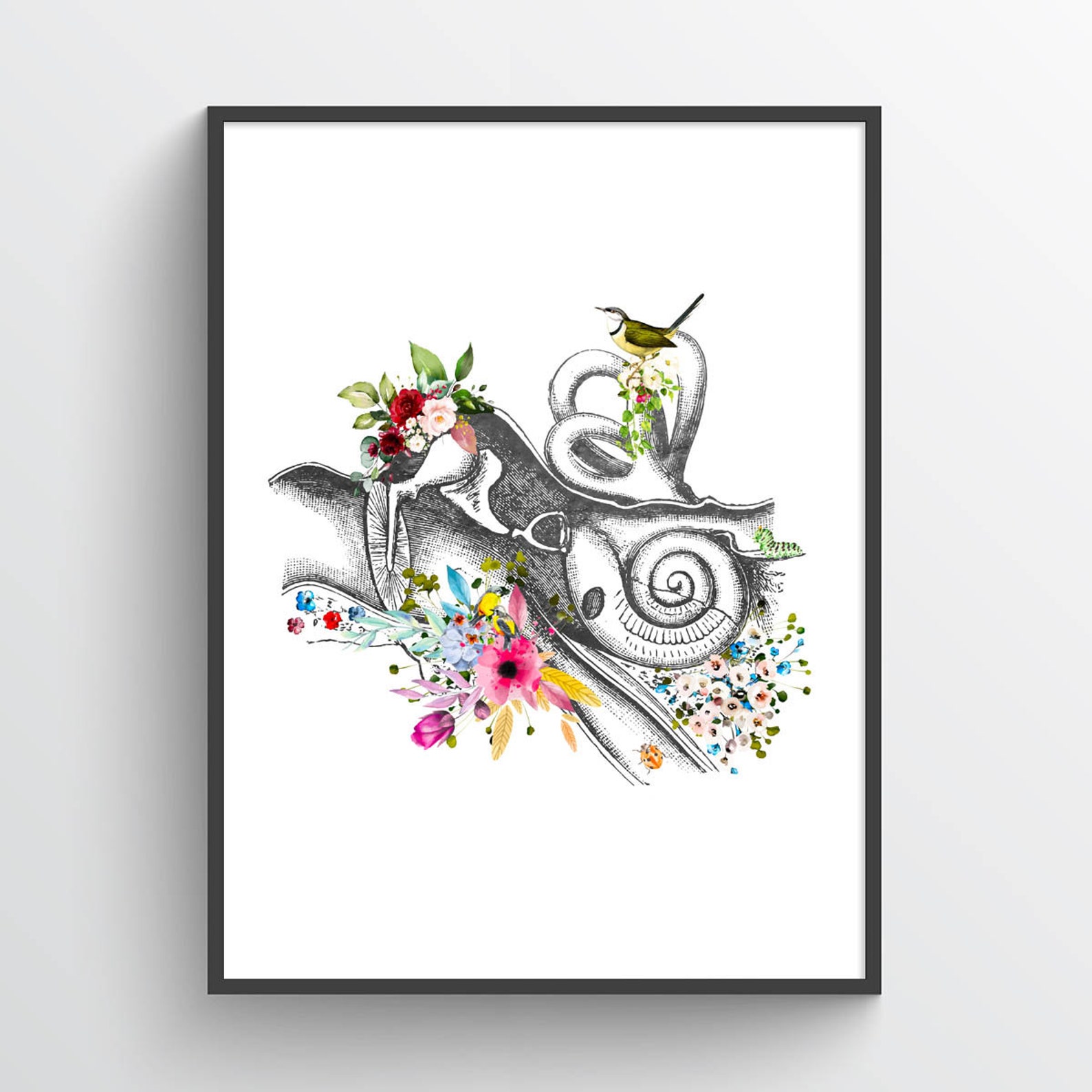 Eardrum Anatomy Flower Print, AUD, Audiologist Gift, Hearing Doctor ...