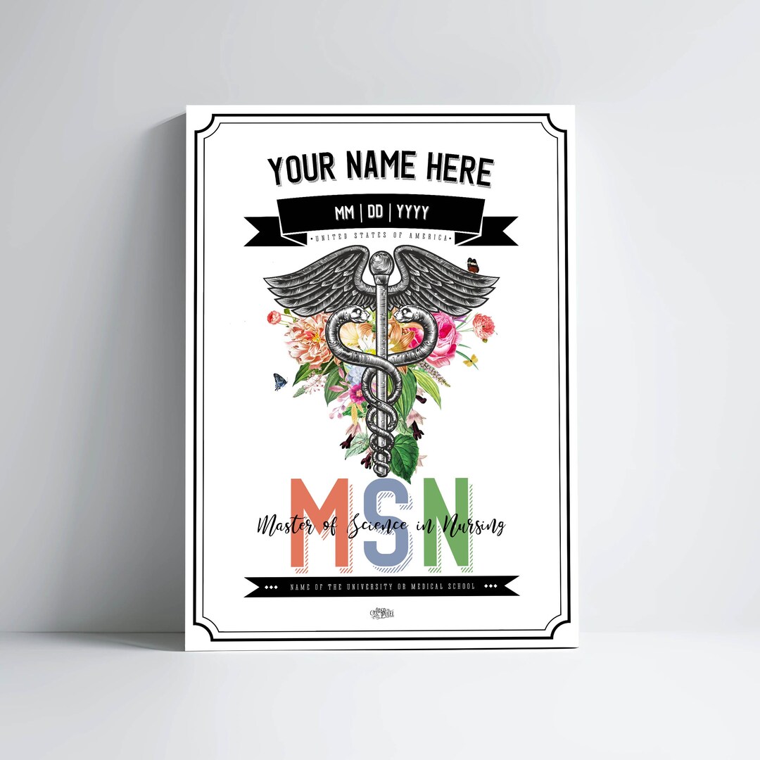 Personalized MSN Print With Caduceus Flower for Masters in Nursing ...