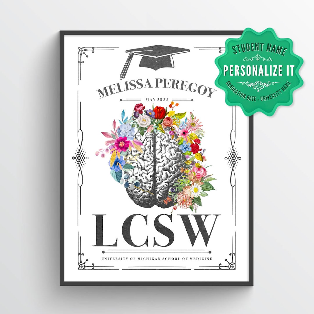 Personalized LCSW With Flowers Print, Licensed Clinical Social Workers ...
