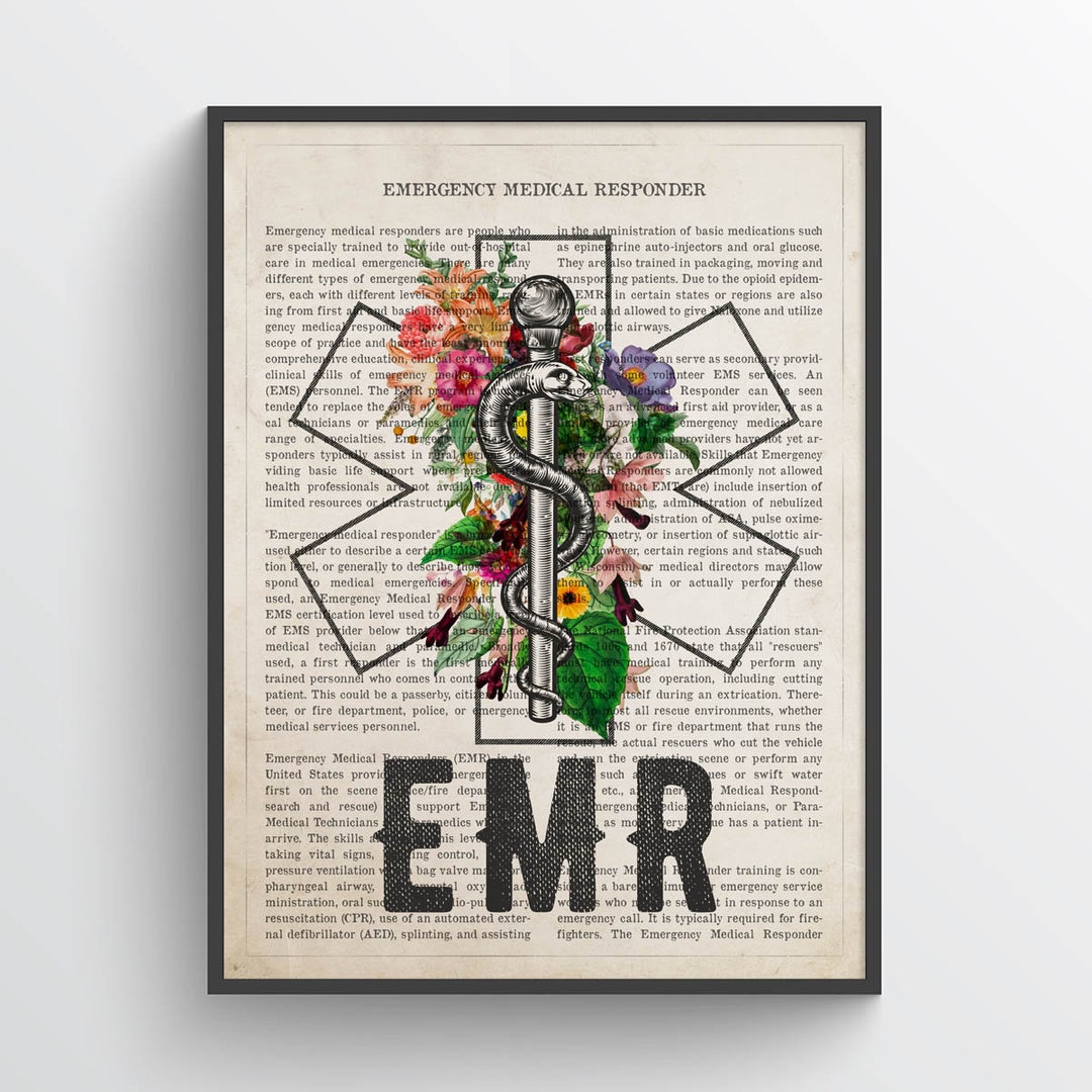 EMR With Flowers Print, Emergency Medical Responder Gift, EMR ...