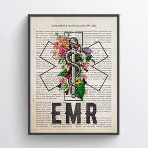 EMR With Flowers Print, Emergency Medical Responder Gift, EMR ...