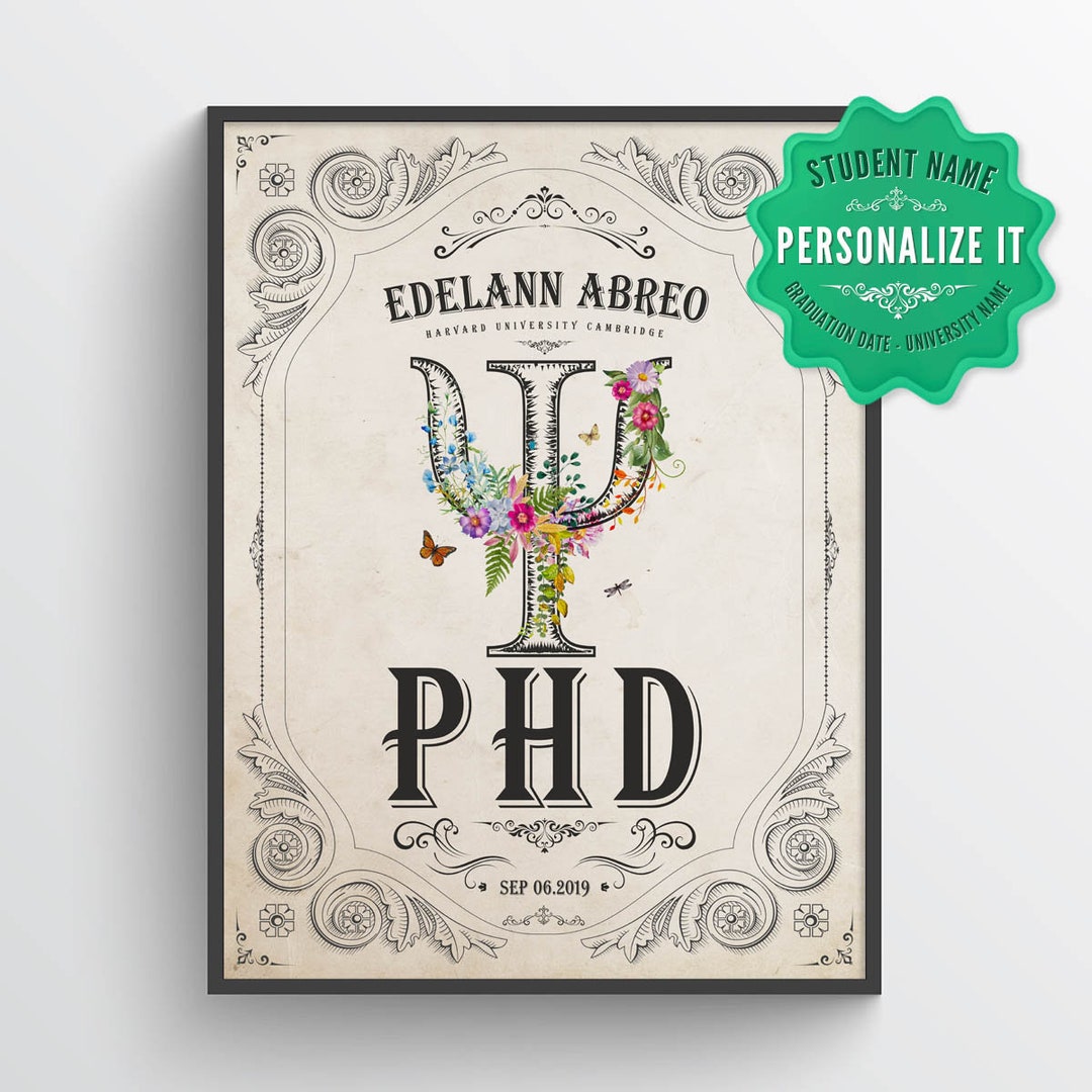 Personalized PHD With Flowers Print, Doctorate of Psychology Gift, PHD ...