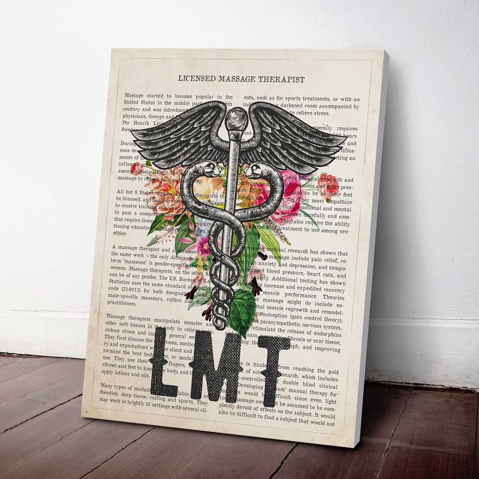 LMT With Flowers Print Licensed Massage Therapist Gift | Etsy
