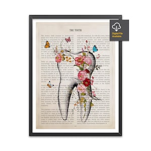 Tooth Anatomy With Flower Print, Dental Art, Gifts for Dentist Student ...