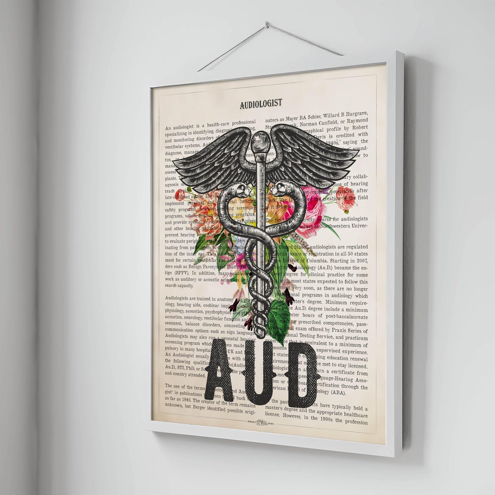AUD With Flowers Print, Audiologist Gift, Audiology Print, Audiologist ...