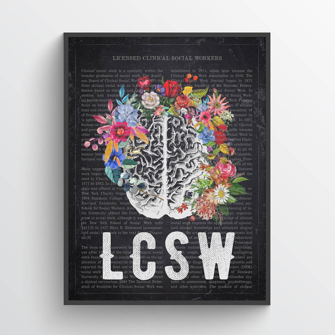 LCSW With Flowers Print, Licensed Clinical Social Workers Gift, Brain ...