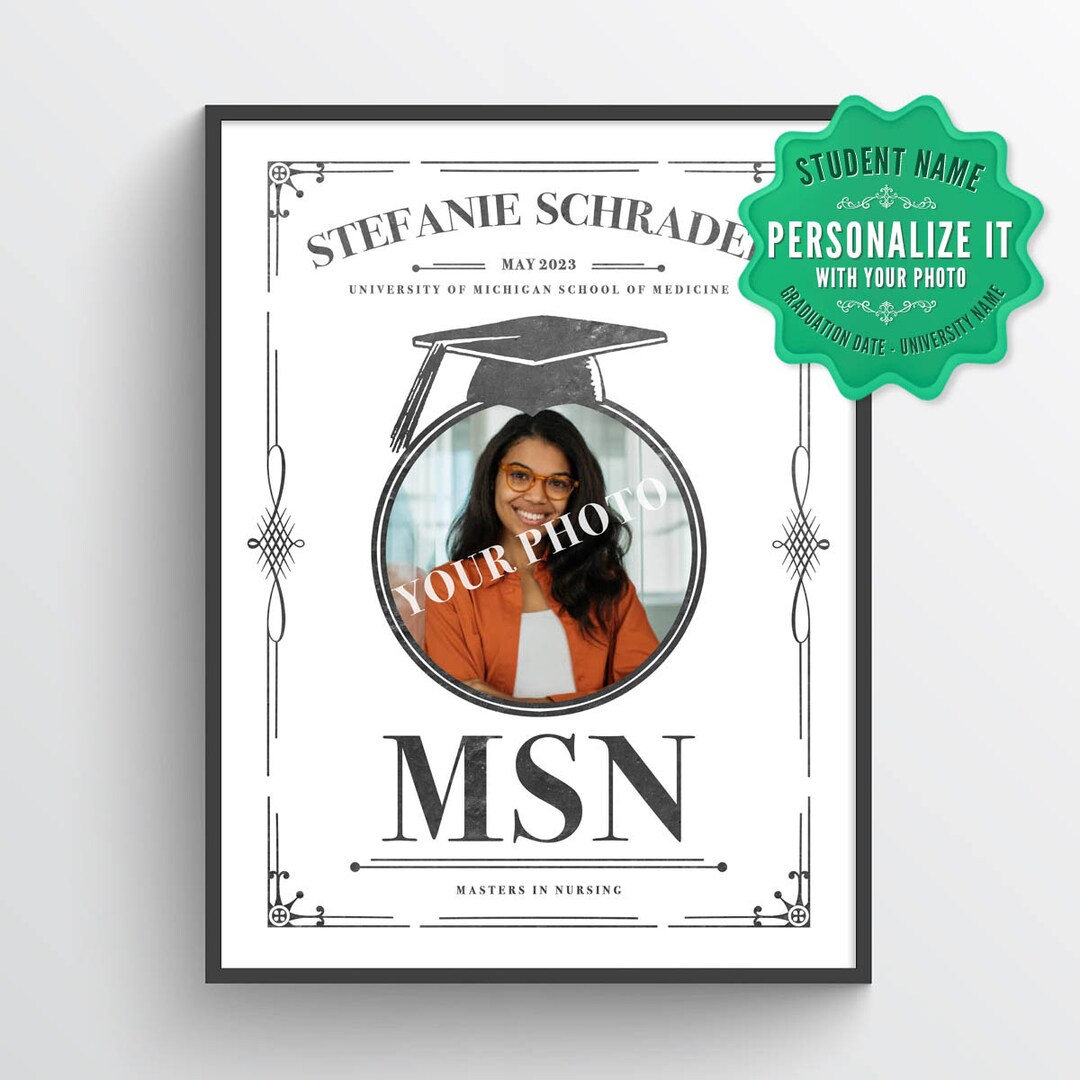 Custom MSN Graduation Photo Print, Masters in Nursing Gift, Masters of ...