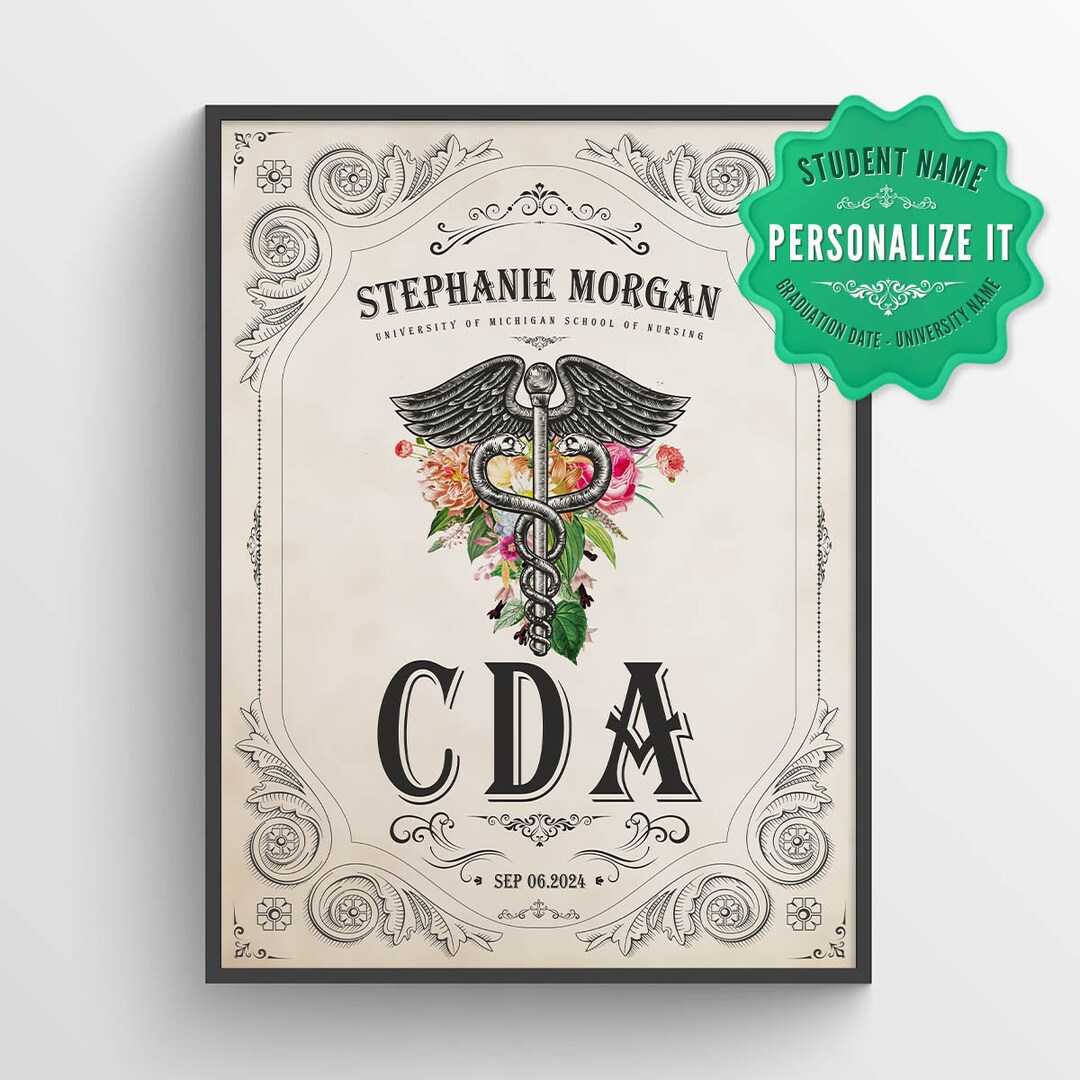 Personalized CDA Graduation Gift, Certified Dental Assistant Print ...