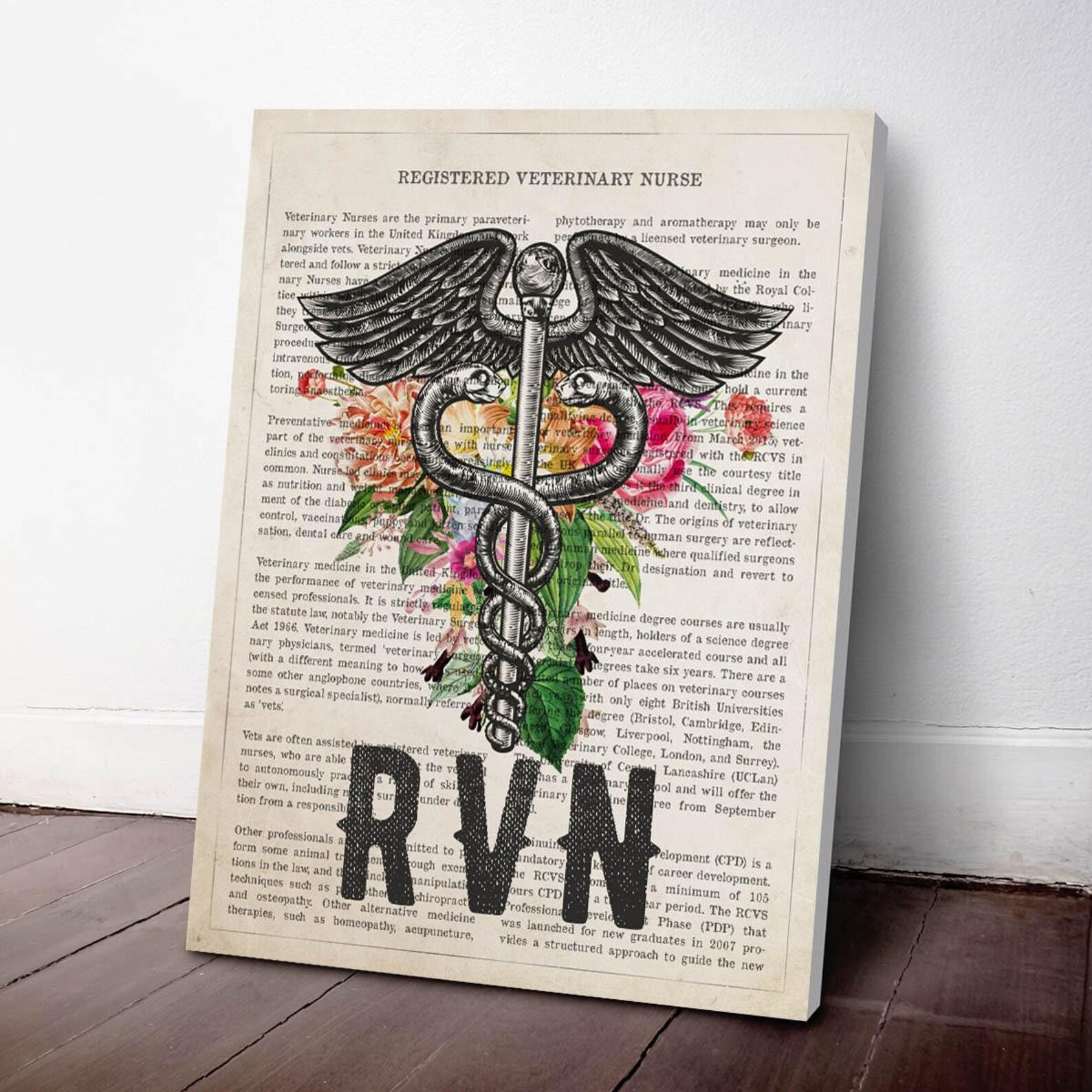 RVN With Flowers Print, Registered Veterinary Nurse Gift, RVN ...