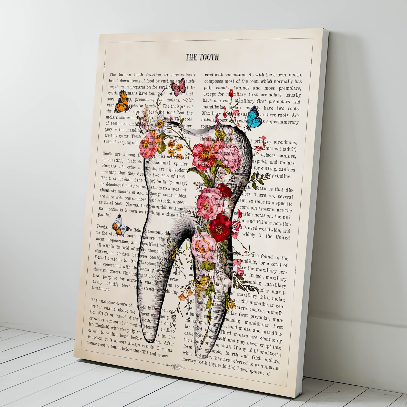 Tooth Anatomy With Flower Print, Dental Art, Gifts for Dentist Student ...