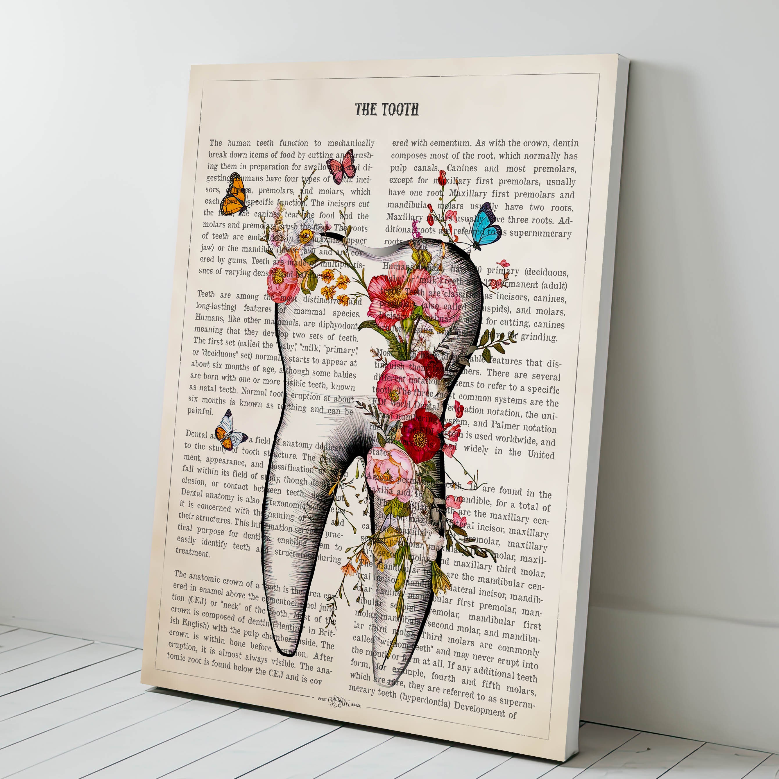 Tooth Anatomy With Flower Print, Dental Art, Gifts for Dentist Student ...