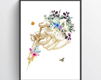 Syringe With Flowers Print Medical Art Nurse Graduation | Etsy