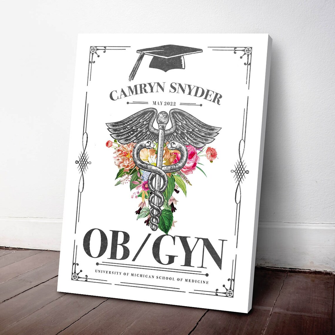 Personalized Ob-gyn With Flowers Print, Obstetrician Gynecologist Gift ...