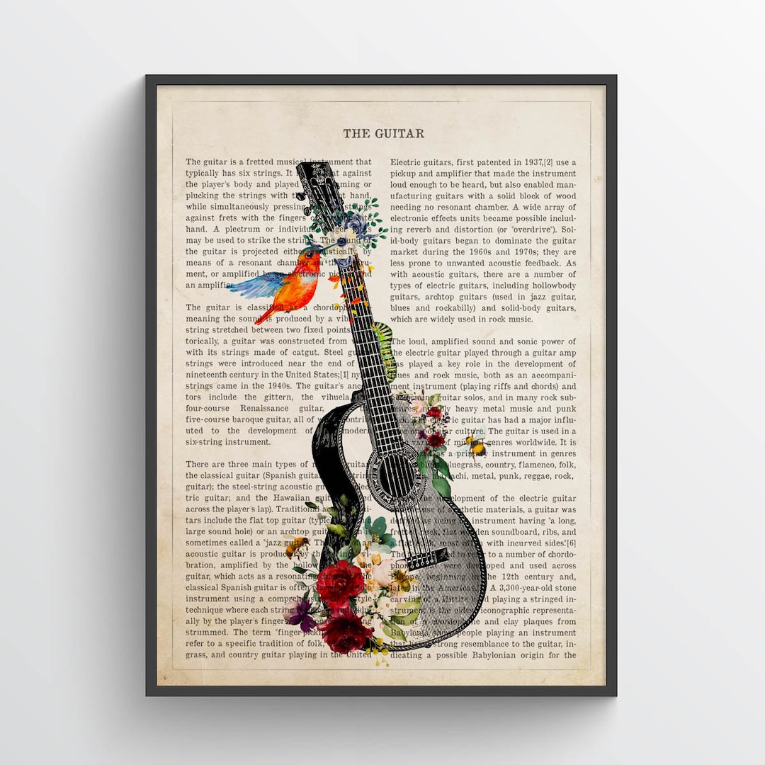 Guitar With Flowers Print, Musical Instrument, Musician Decor, Violin ...