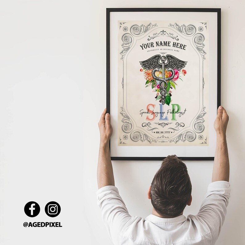 Personalized SLP Caduceus Flower Print for Speech Language Pathologist ...