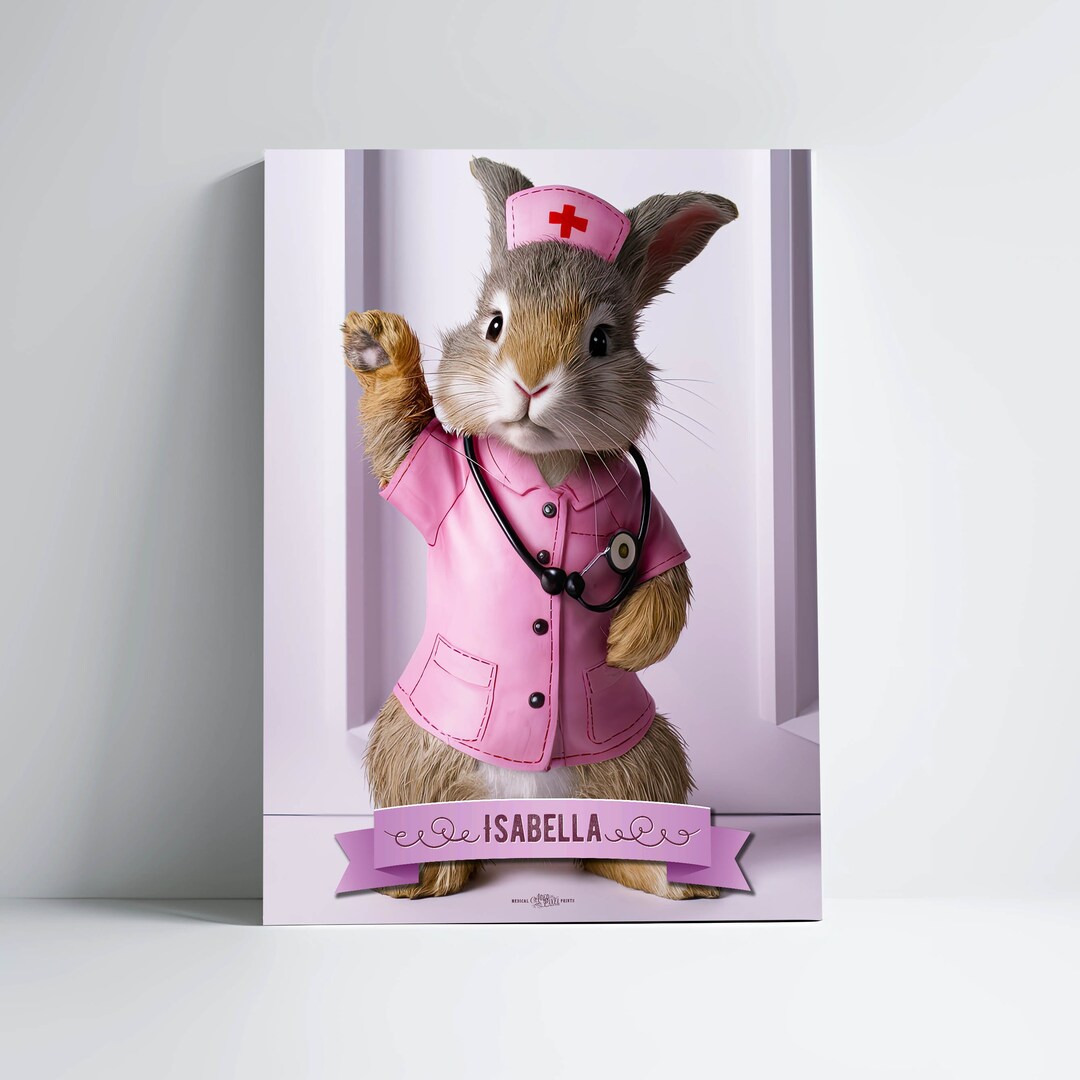Custom Nurse Rabbit Print for Kids, Personalized Kids Nurse Gift ...