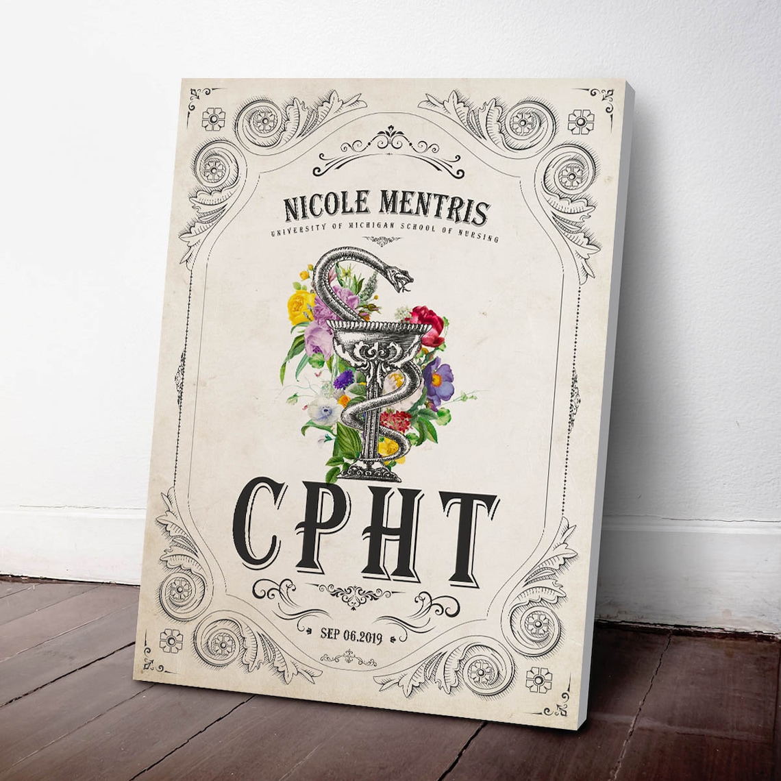 Personalized CPHT With Flowers Print, Certified Pharmacy Technician ...