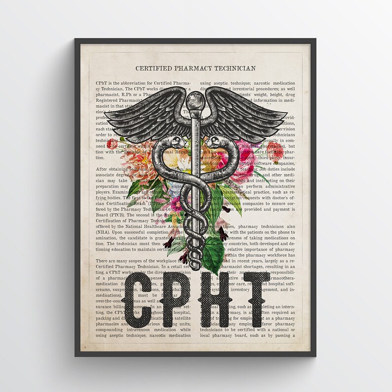 CPHT with Flowers Print Certified Pharmacy Technician Gift | Etsy