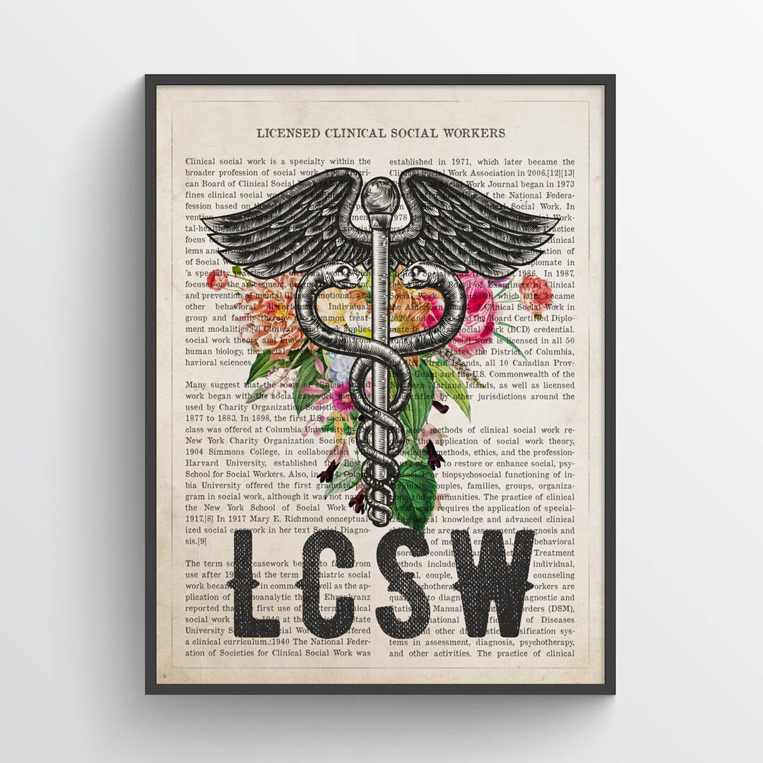 LCSW With Flowers Print, Licensed Clinical Social Workers Gift, Brain ...
