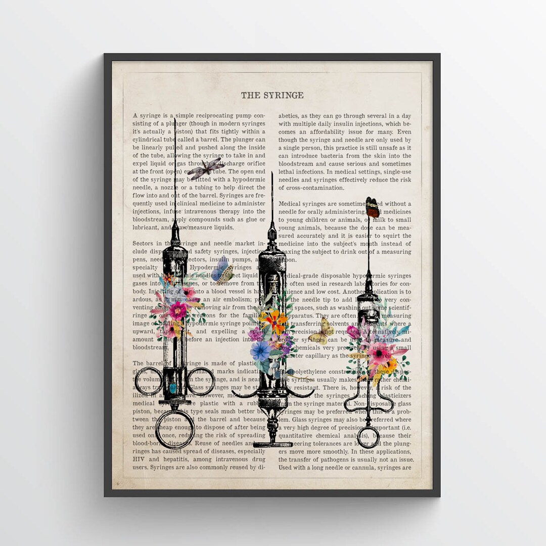 Syringe With Flowers Print, Medical Art, Nurse Graduation Gift, Medical ...