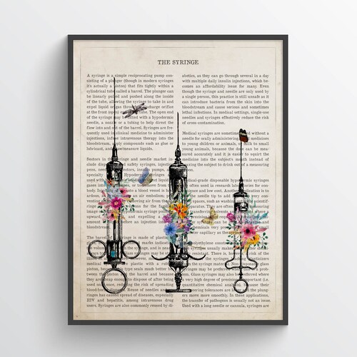 Syringe With Flowers Print Medical Art Nurse Graduation - Etsy