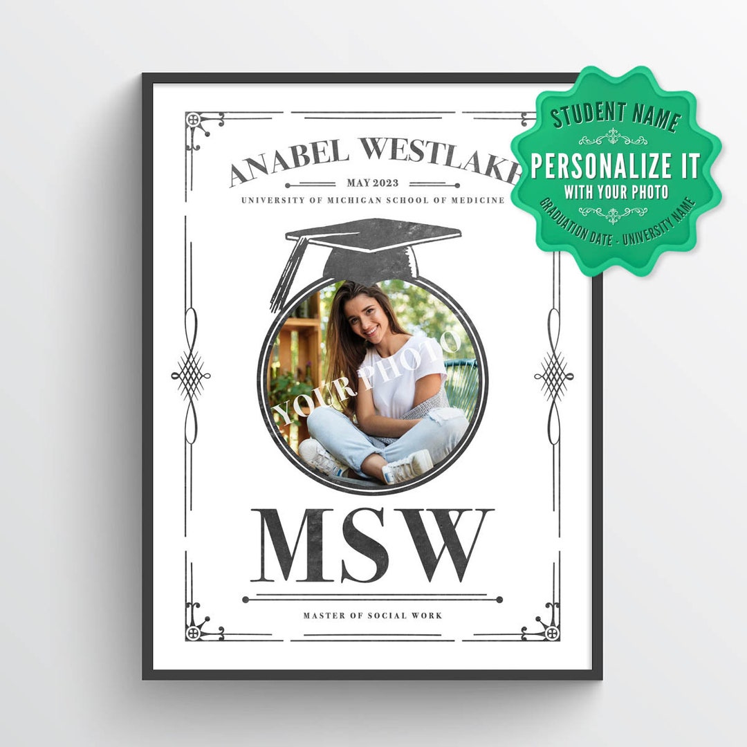 Custom MSW Graduation Photo Print, Master of Social Work Gift, Social ...