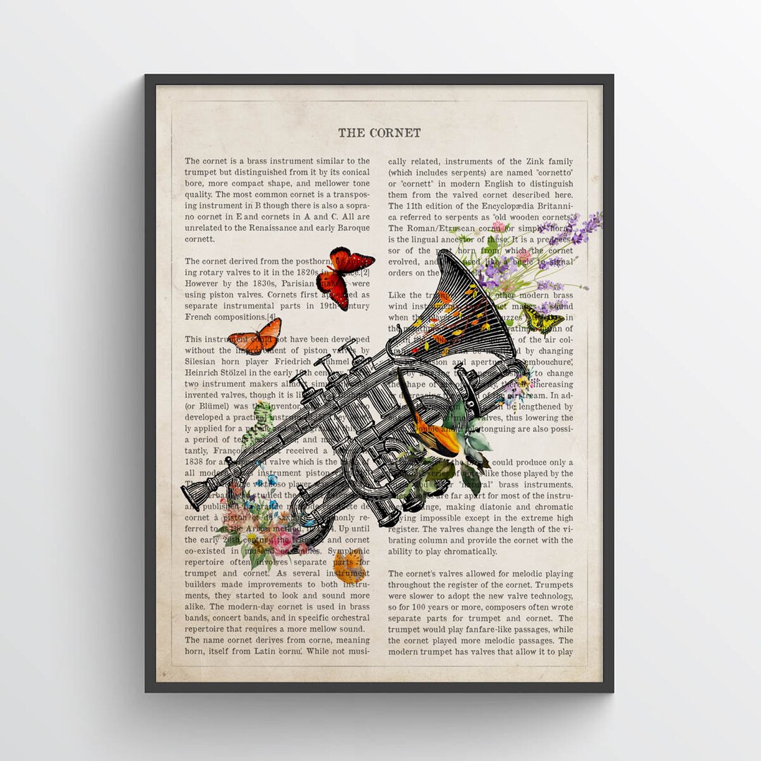 Cornet With Flowers Print Musical Instrument Musician Decor - Etsy