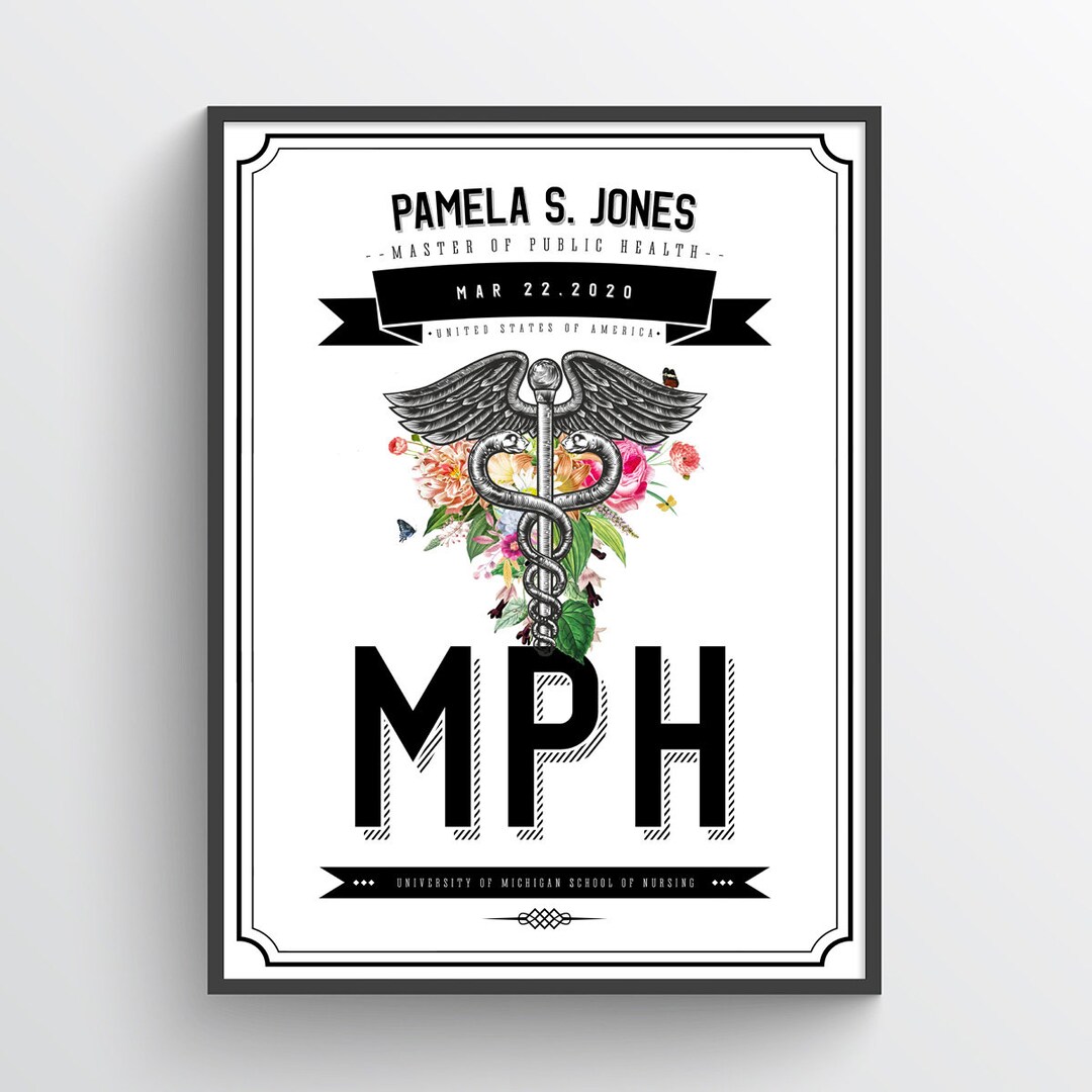 Personalized MPH With Flowers Print, Master of Public Health Gift, MPH ...