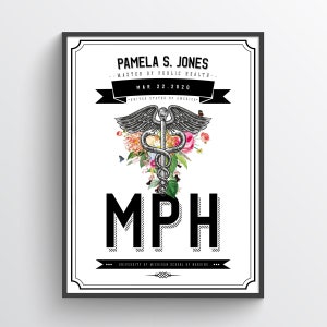 Personalized MPH With Flowers Print, Master of Public Health Gift, MPH ...