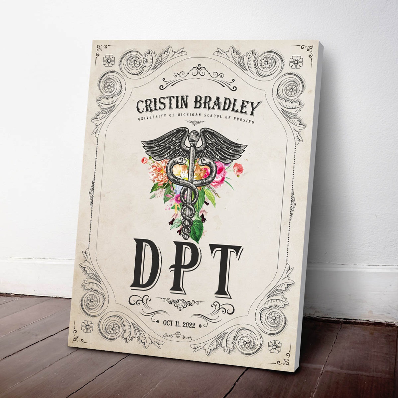 Personalized DPT With Flowers Print Doctor of Physical - Etsy