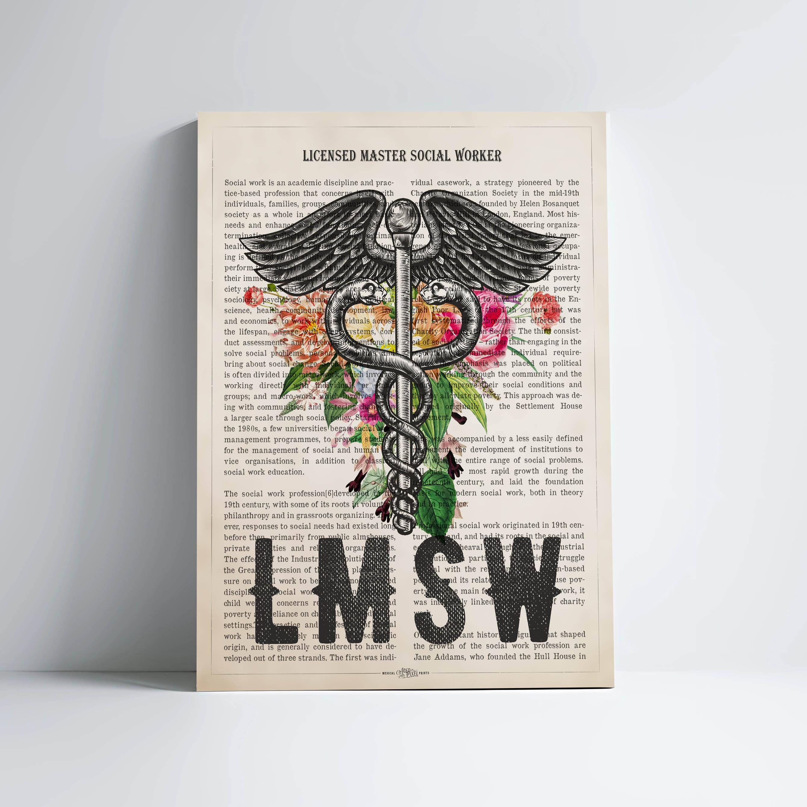 LMSW With Flowers Print, Licensed Master Social Worker Gift, Licensed ...