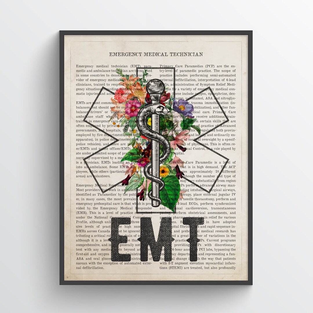 EMT With Flowers Print, Emergency Medical Technician Gift, EMT ...