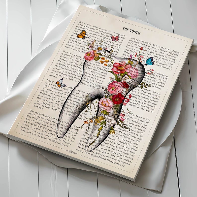 Tooth Anatomy With Flower Print, Dental Art, Gifts for Dentist Student ...