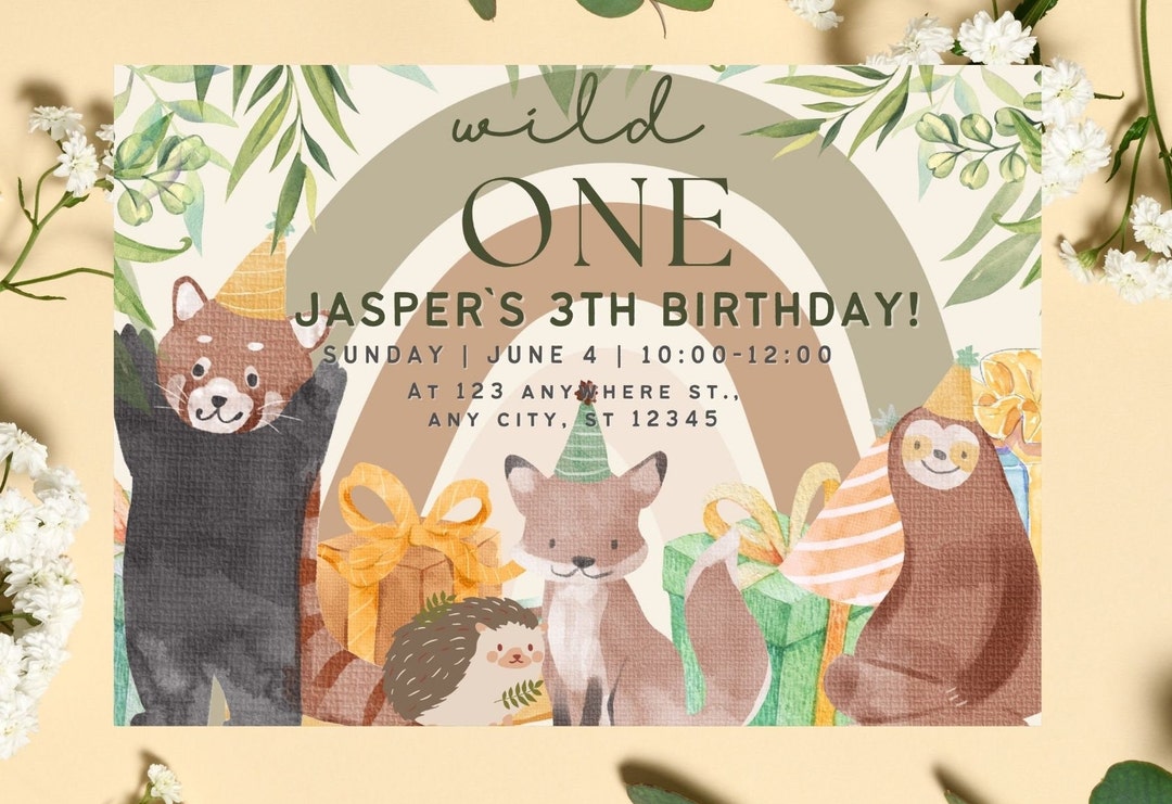 Editable Animal Birthday Card Template, Digital File , Woodland Animals ...