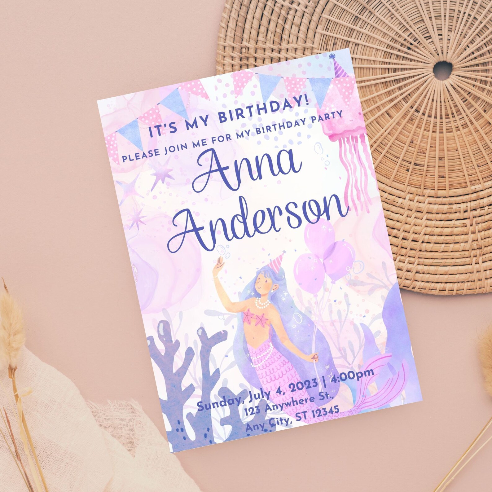 Editable Mermaid Invitation Card - Etsy