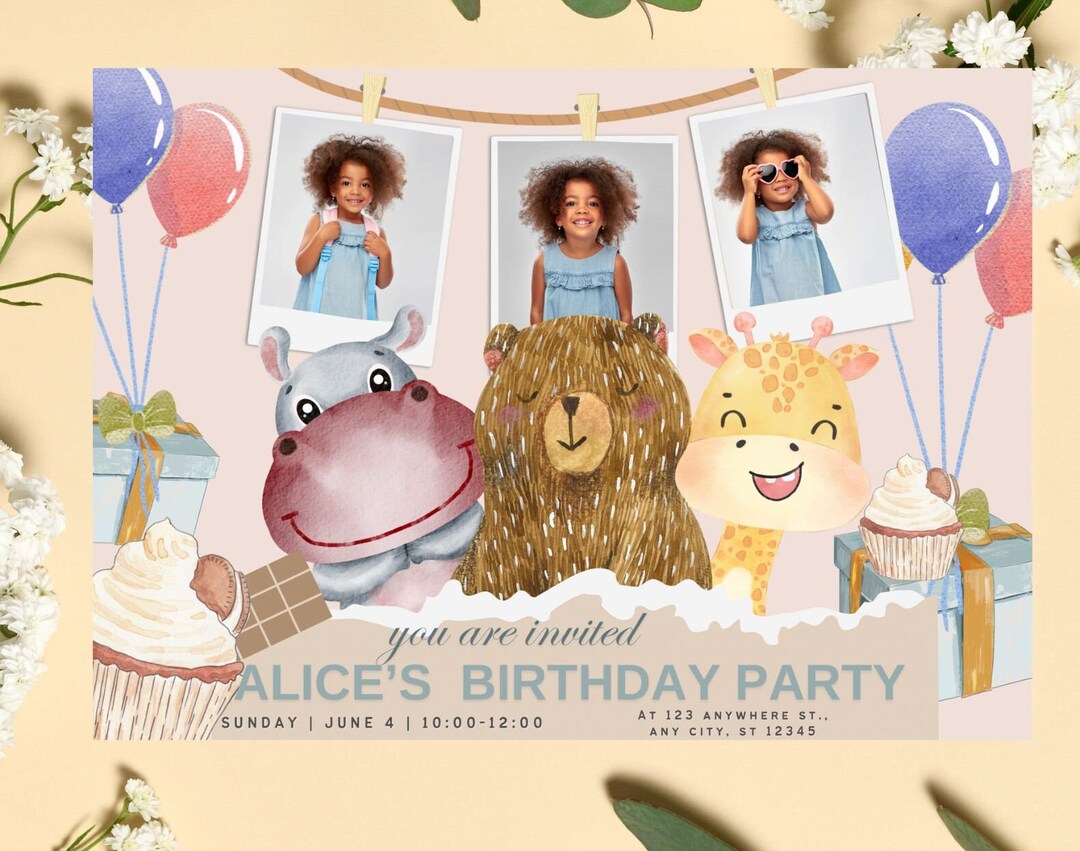 Editable Animal Birthday Card Template, Safari Animals Calling the ...