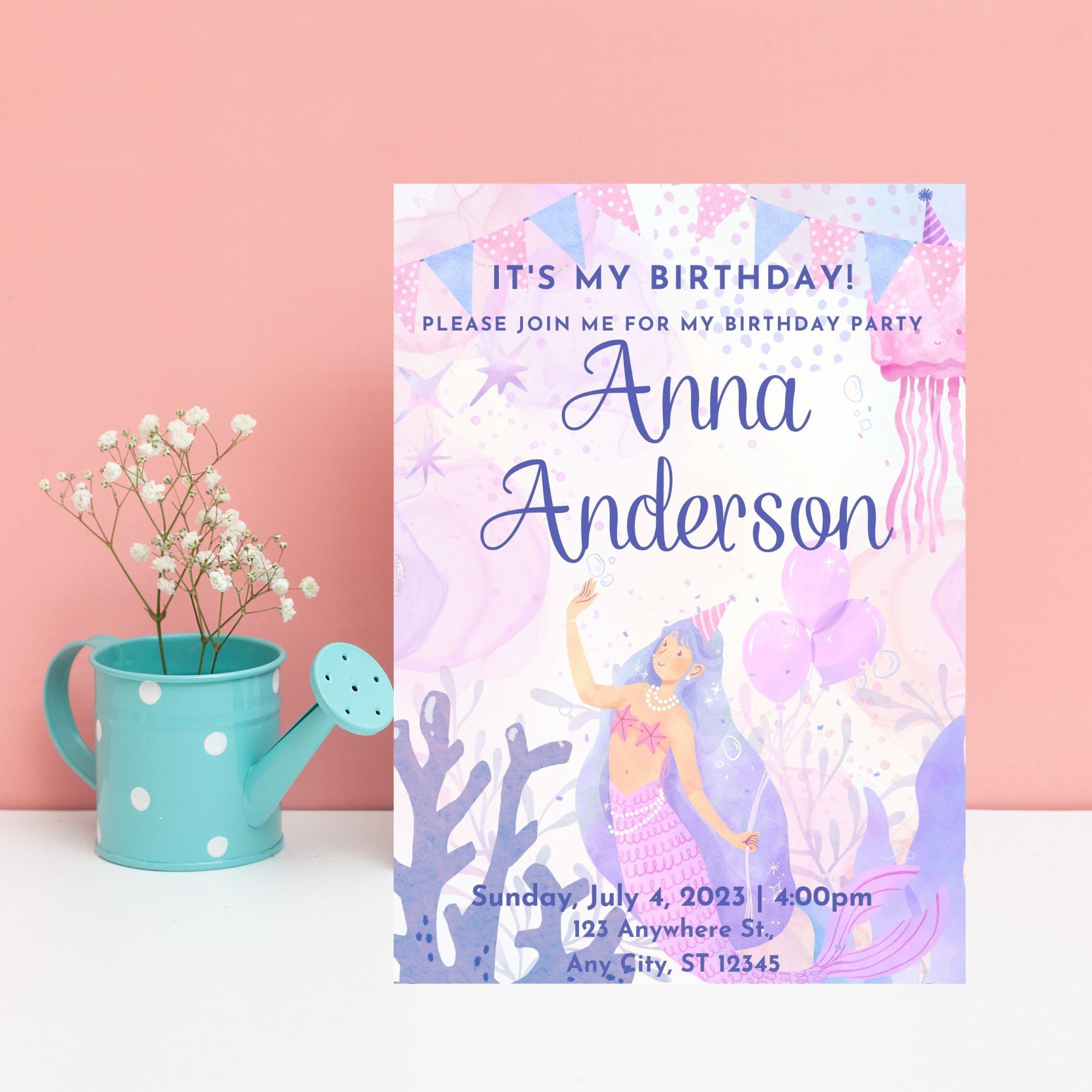 Editable Mermaid Invitation Card - Etsy
