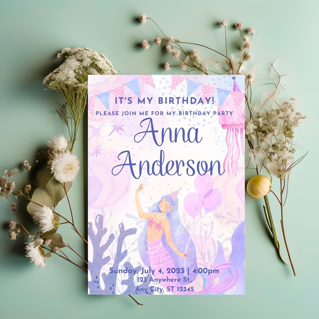 Editable Mermaid Invitation Card - Etsy