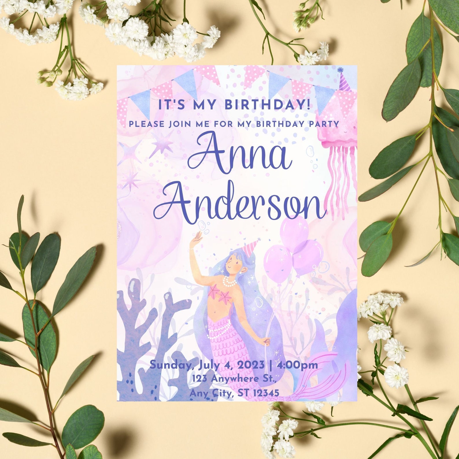 Editable Mermaid Invitation Card - Etsy