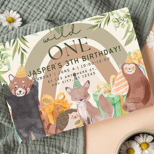 Editable Animal Birthday Card Template, Digital File , Woodland Animals ...