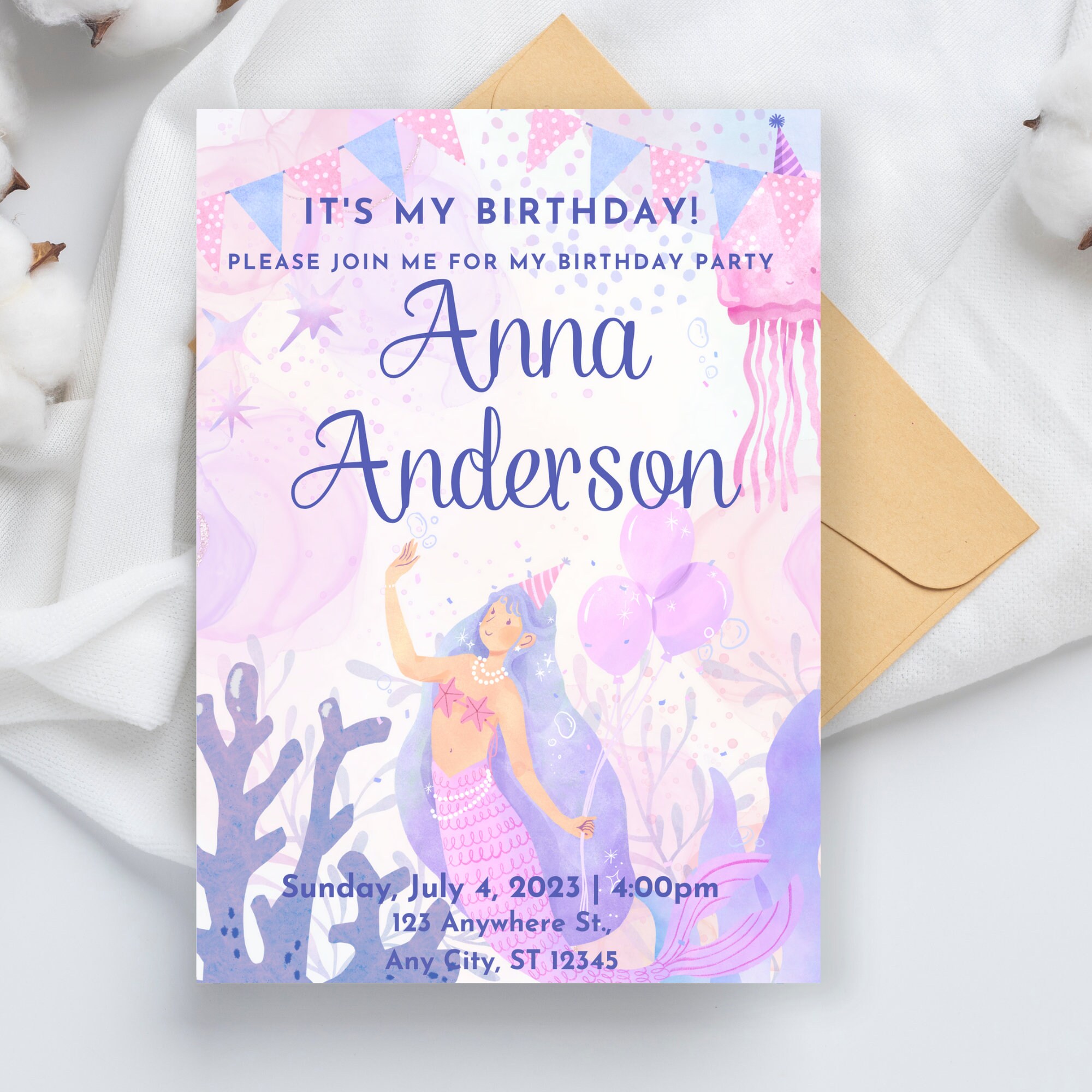 Editable Mermaid Invitation Card - Etsy