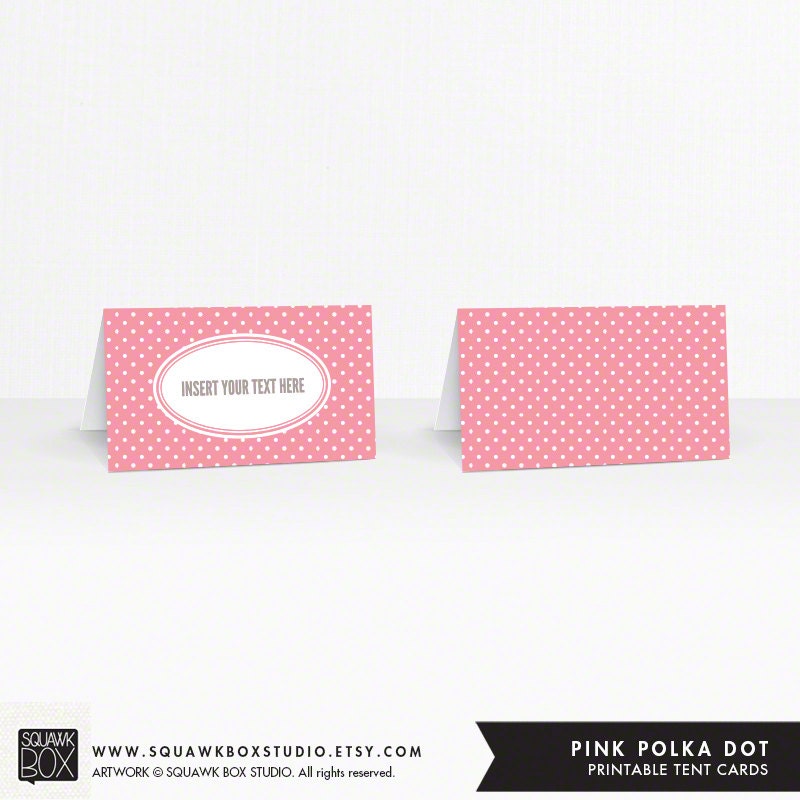 Pink Polka Dot Tent Cards – Editable Text – Printable Tent Cards by ...