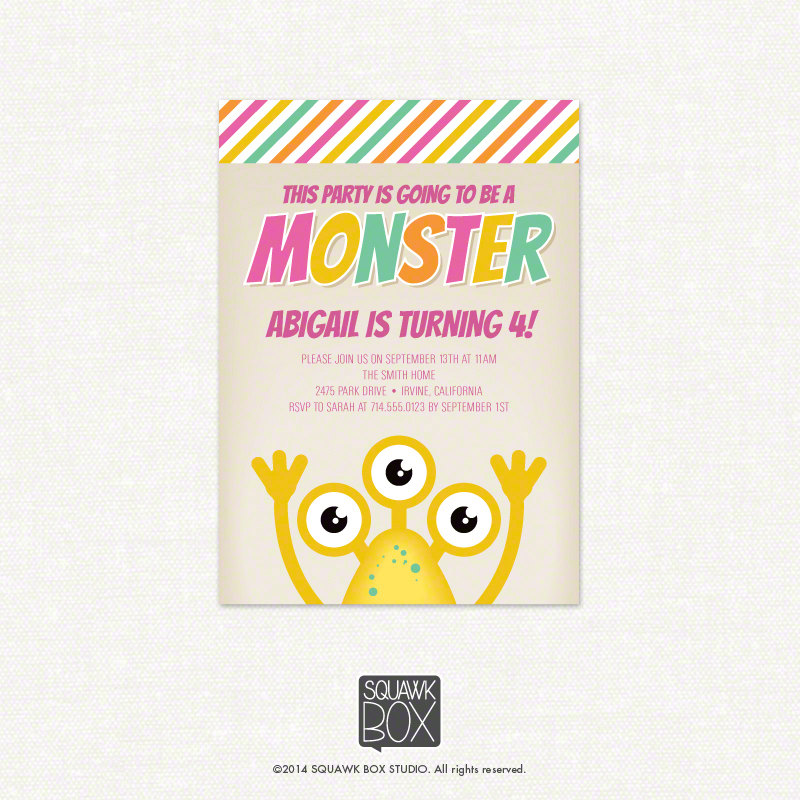 Monster Birthday Invitation Set Yellow Printable Invitation and Thank ...