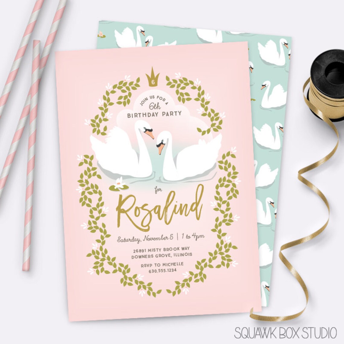 Swan Birthday Invitation – Printable Birthday Invitation by Squawk Box ...