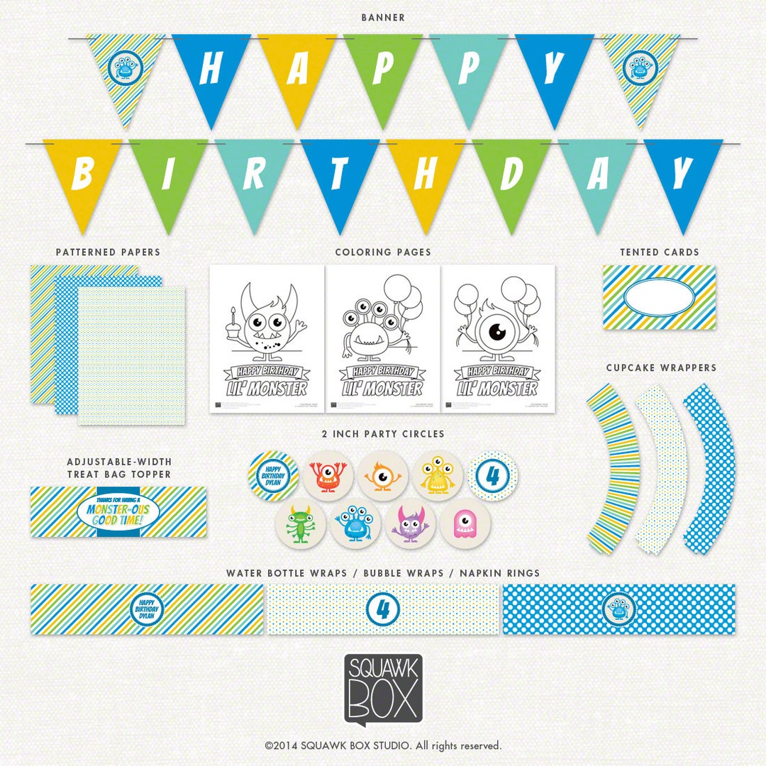 Monster Birthday Party Decorations – Blue – Printable Party Kit by ...
