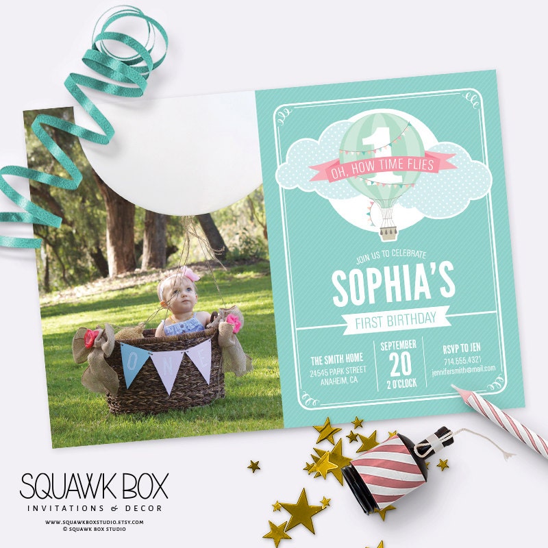 First Birthday Invitation Set for Boys or Girls Hot Air - Etsy