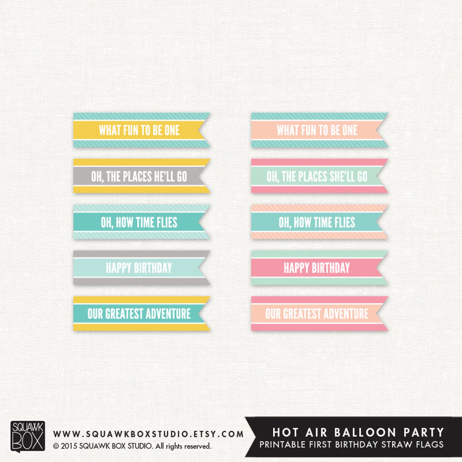 Hot Air Balloon Straw Flags for Boys or Girls Printable First Birthday ...