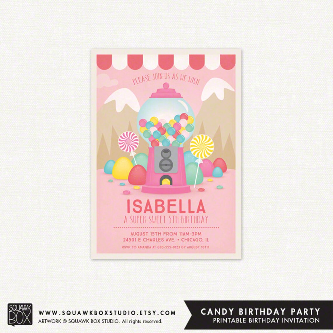 Candy Theme Birthday Invitation Set Printable Invitation and Thank You ...